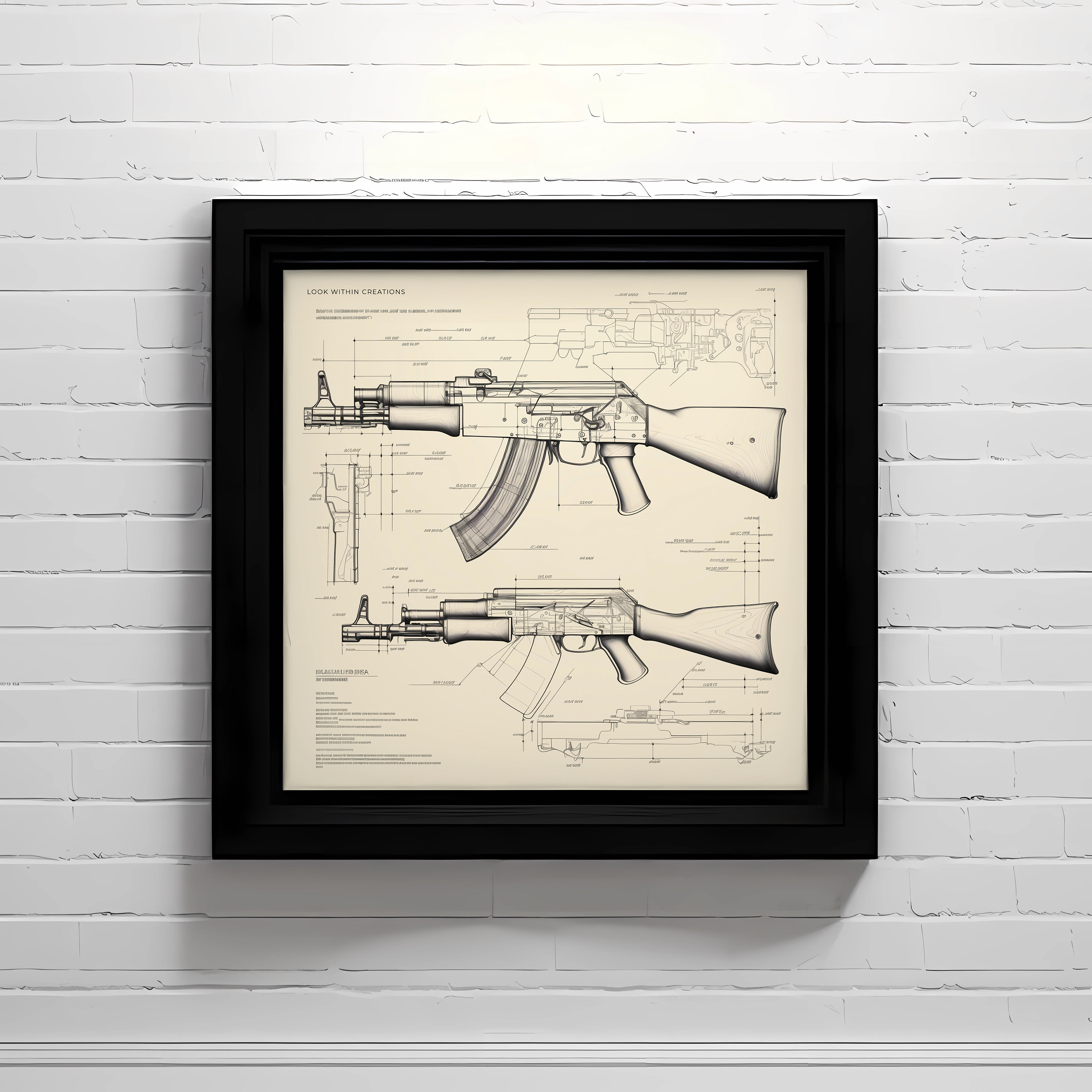 AK-47 Assault Rifle Artistic Diagram | Modern Warfare Wall Decor | Gun ...