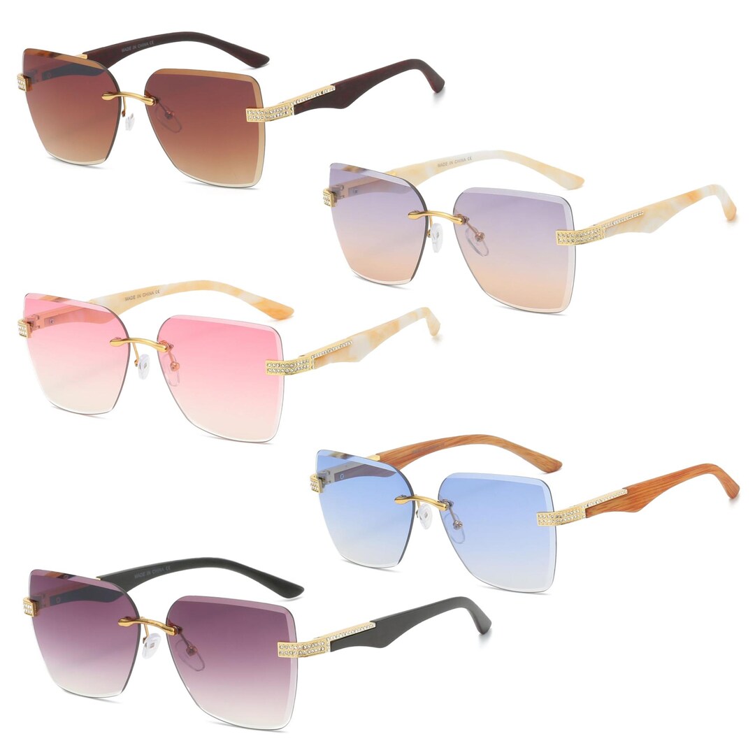 Cat Eye Frameless ,gradient Tinted Lens, Sunglasses With Stones UV400 ...