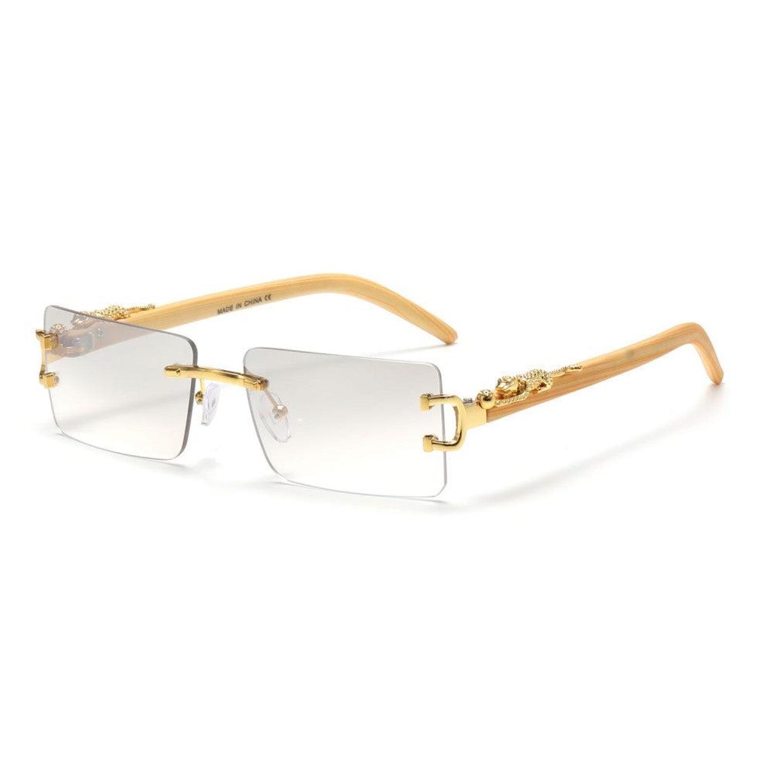 Tiger Frame Multi Colors Rimless UV400 Sunglasses Custom Cleaning Cloth ...