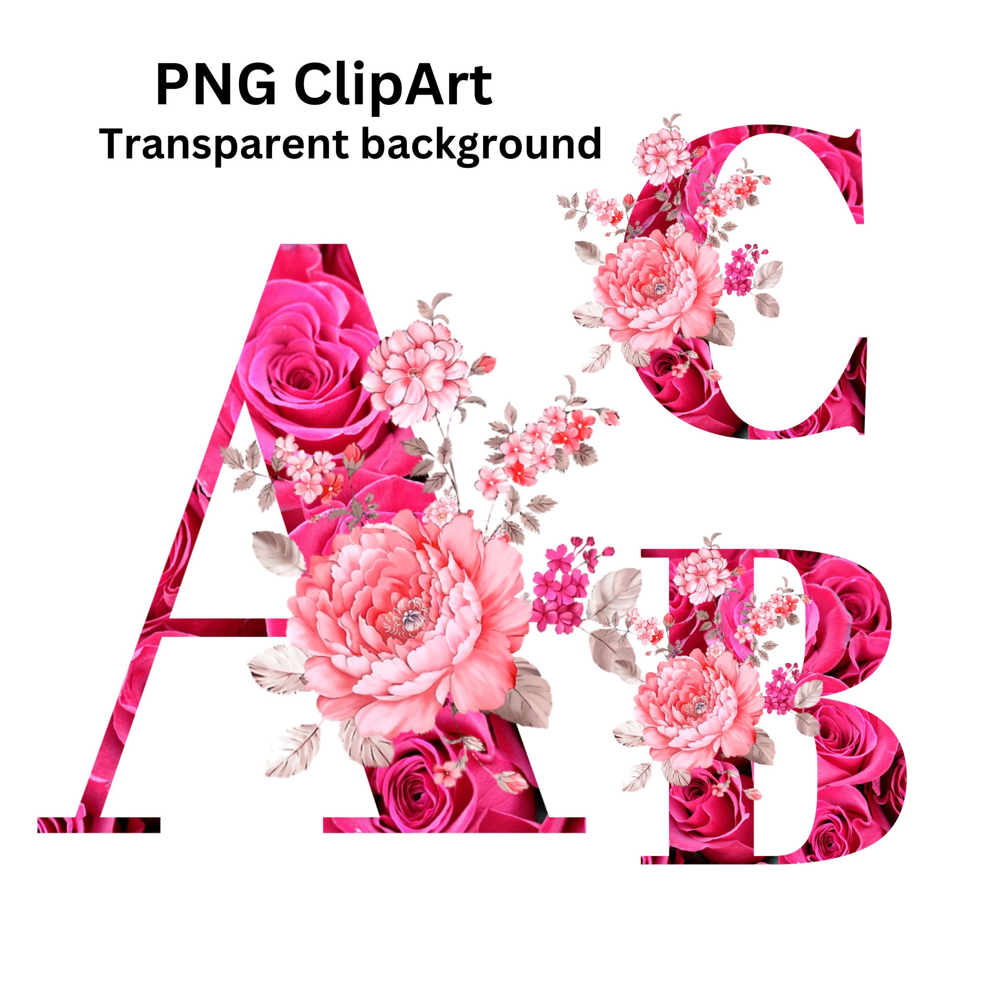 Rose Floral Alphabet ,PNG, Transparent Background - Etsy