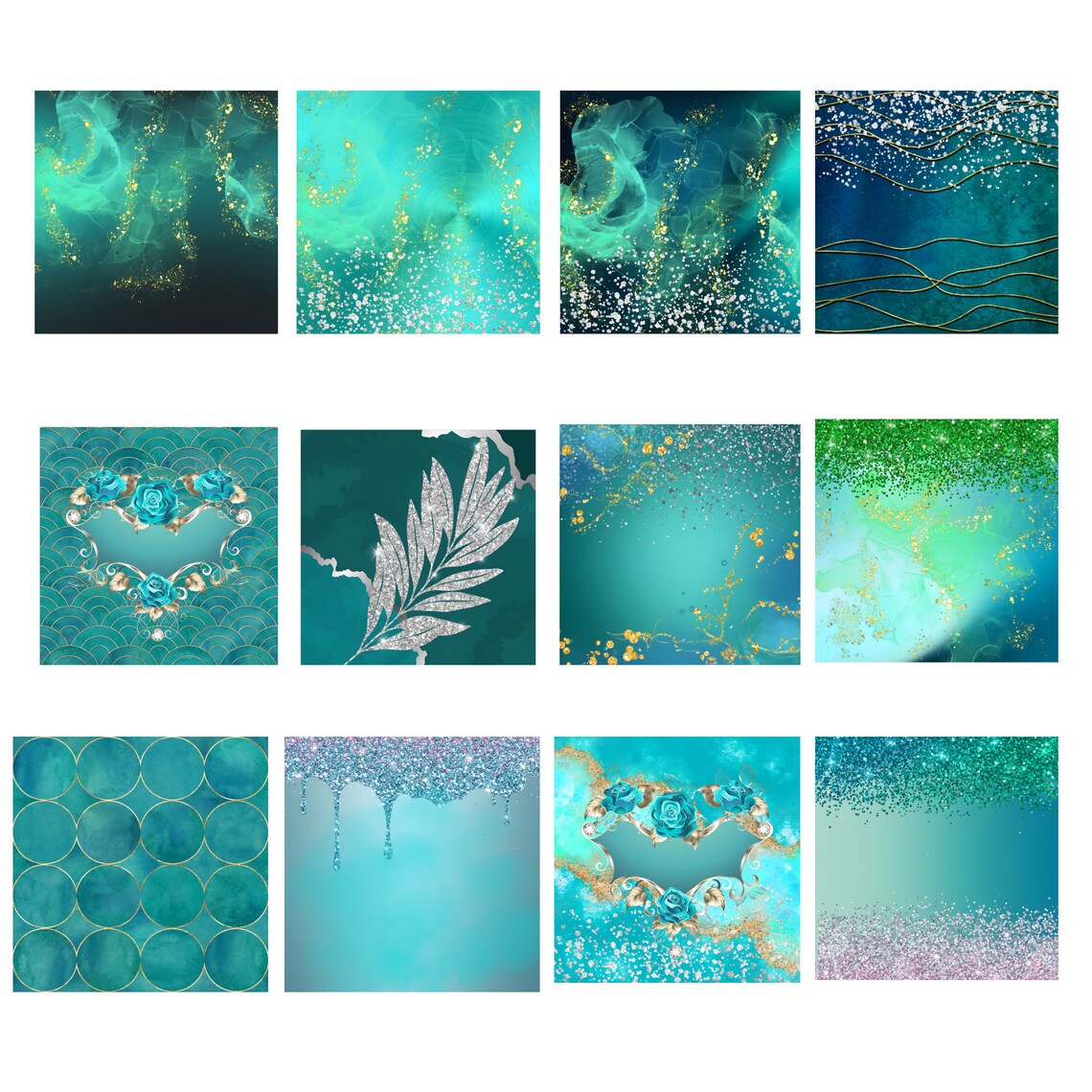 Turquoise Holographic Glitter Digital Paper ,for Scrapbooking ...