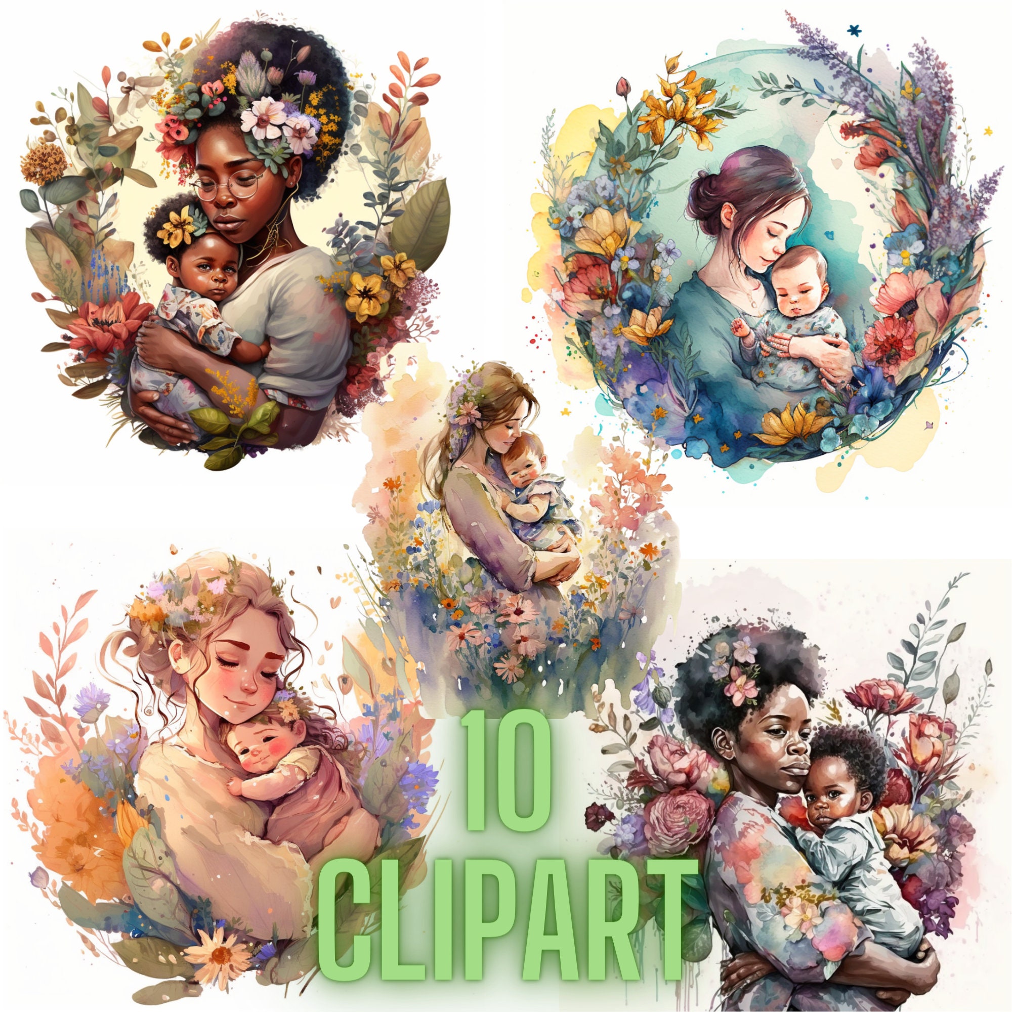 Clip Art, Mother's Day, Water Color Clip Art, Cute Baby, Instant ...