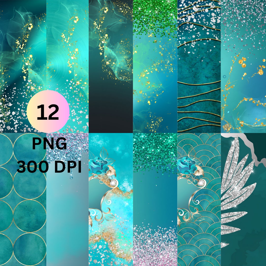 Turquoise Holographic Glitter Digital Paper ,for Scrapbooking ...