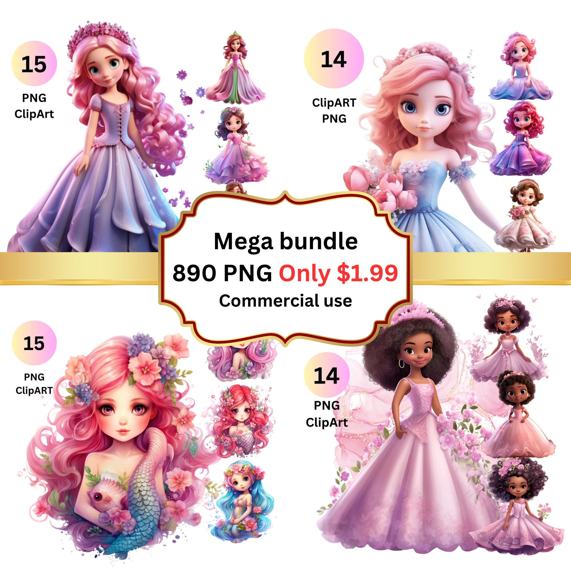 1 Bundle Clipart , Digital Paper, Animals, Princess, and More, Mega ...