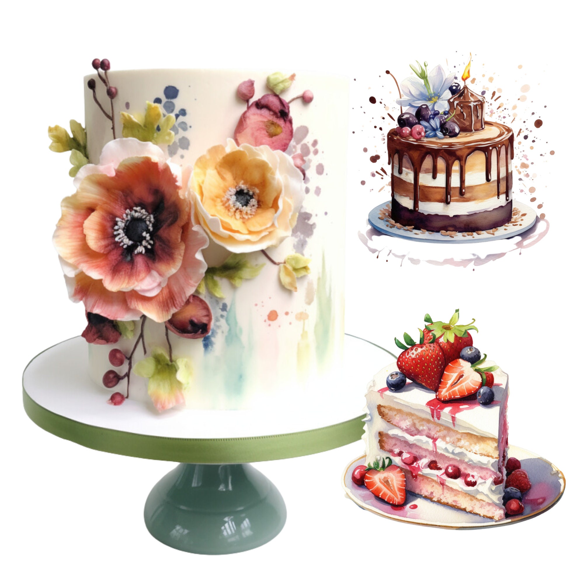 Birthday Cake Clipart, Watercolor - Etsy