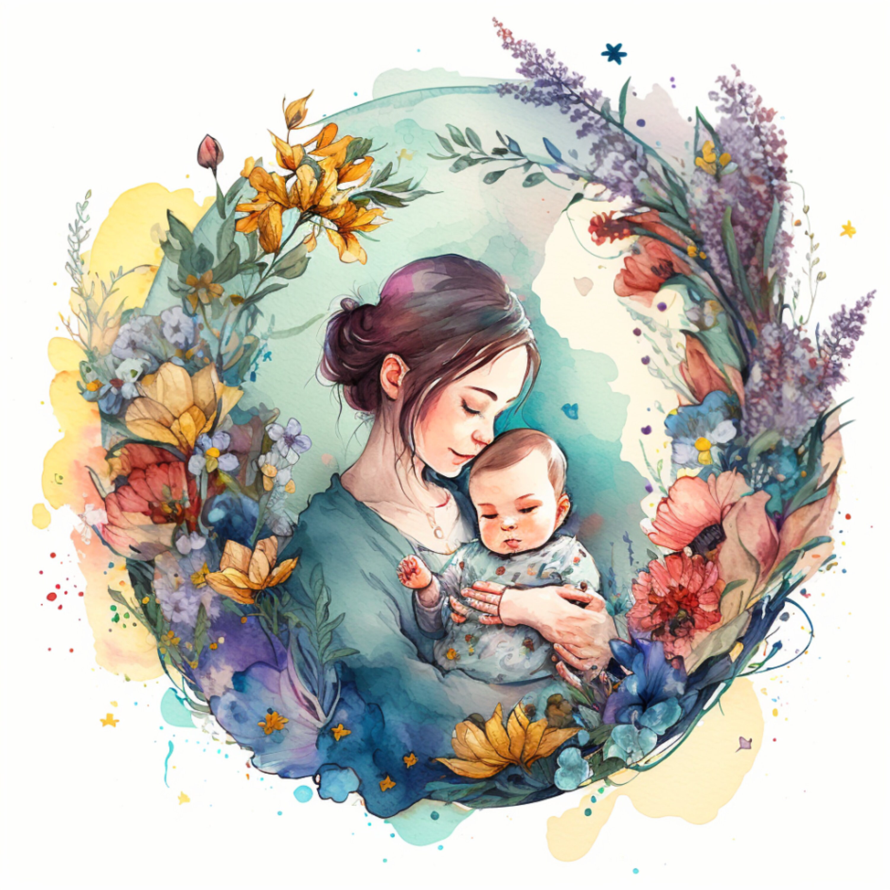 Clip Art Mother's Day Water Color Clip Art Cute Baby - Etsy