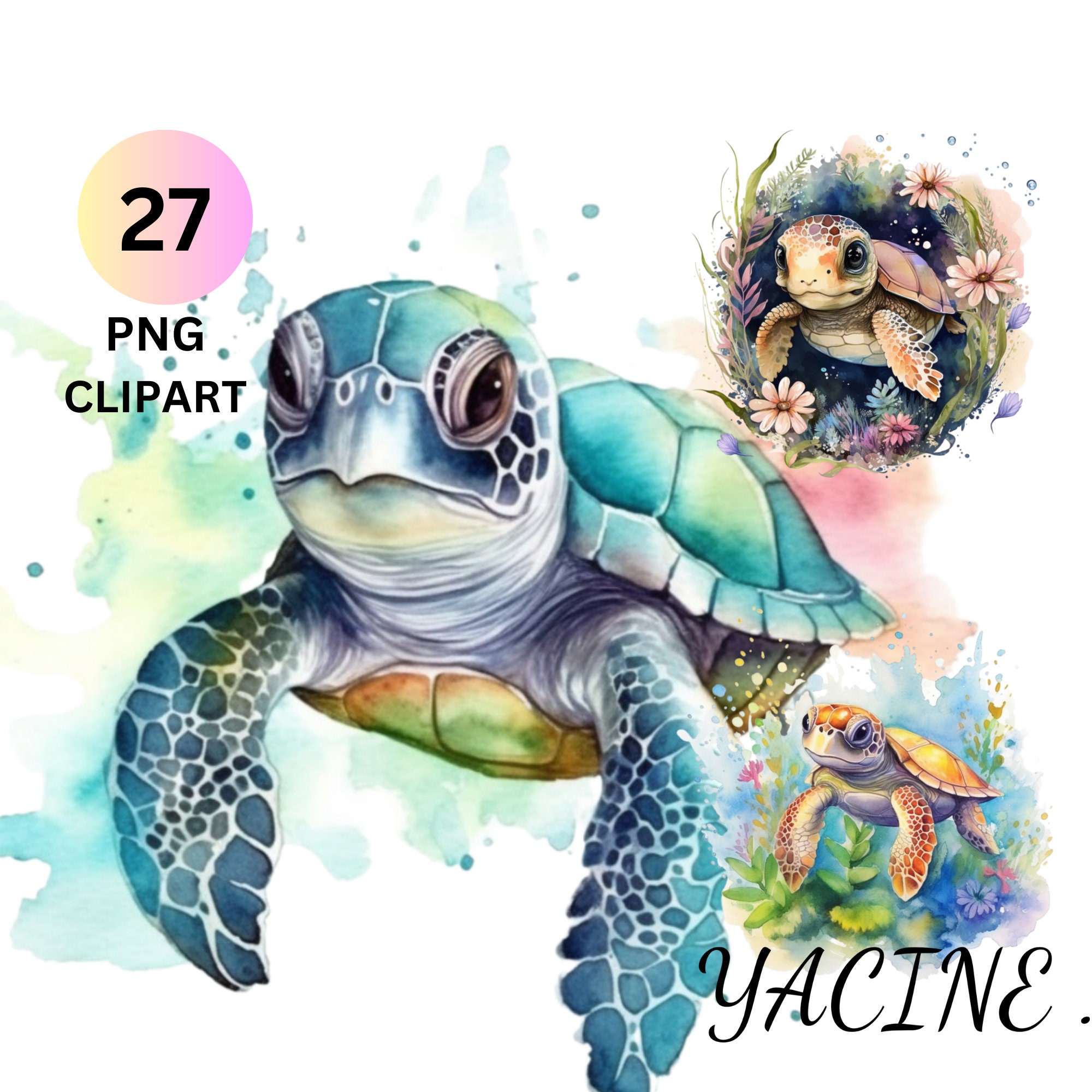 27 Cute Sea Turtle Clipart , Watercolor, Transparent Background - Etsy