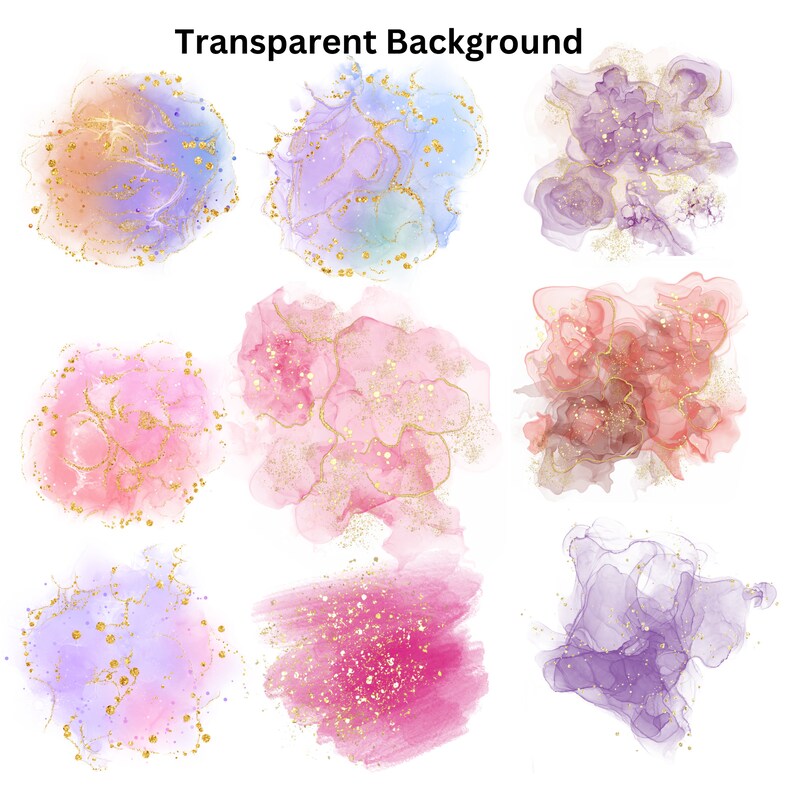 Watercolor Pink , Purple, and Gold Paint Elements Clipart, Watercolor ...