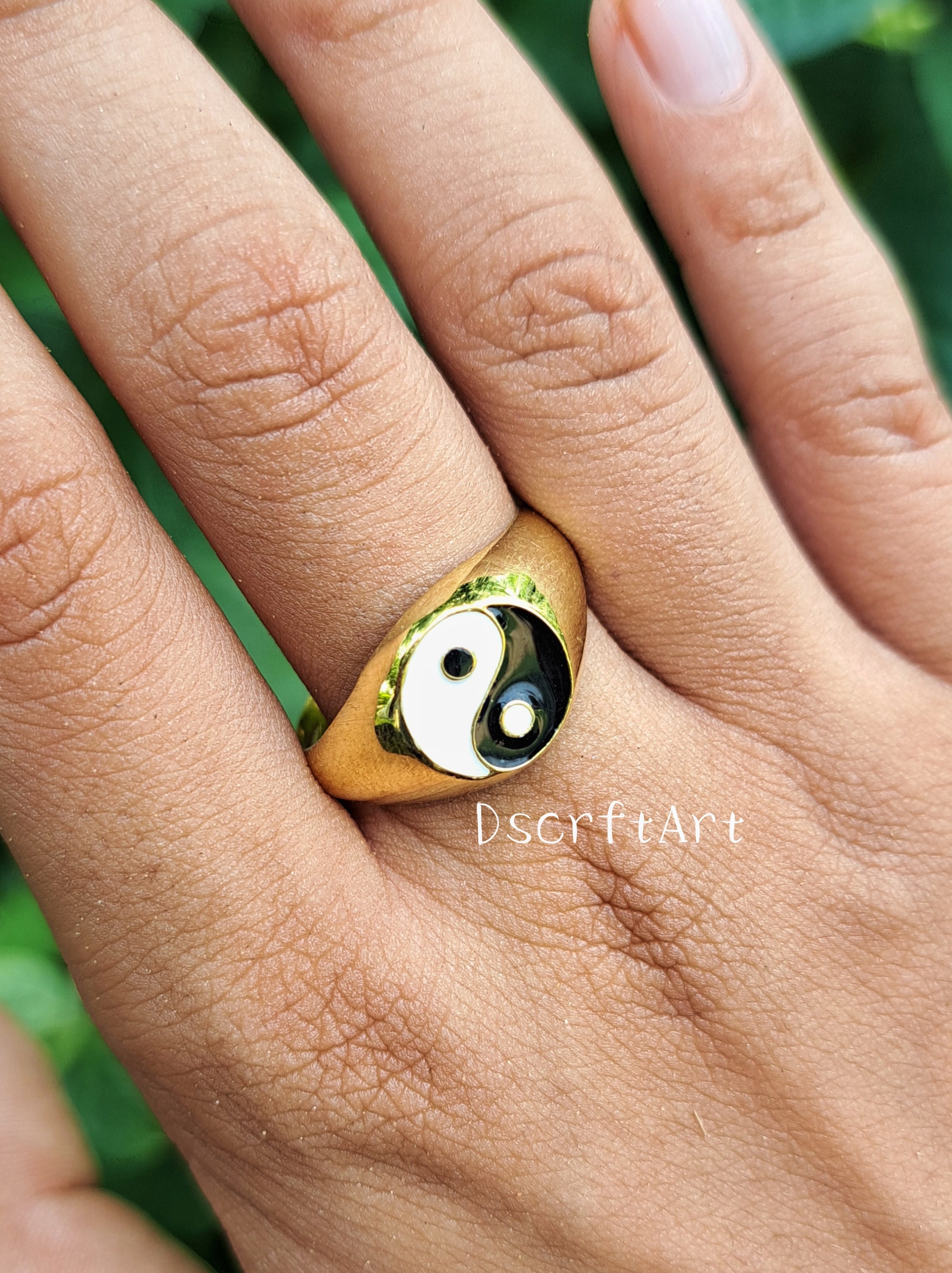 Yin Yang Ring, Sterling Silver Ring, ONYX & Mother of Pearl, Taoist Zen ...