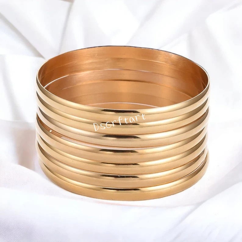 Handmade Gold Plated Brass Bangle Set, Boho Jewelry - Etsy