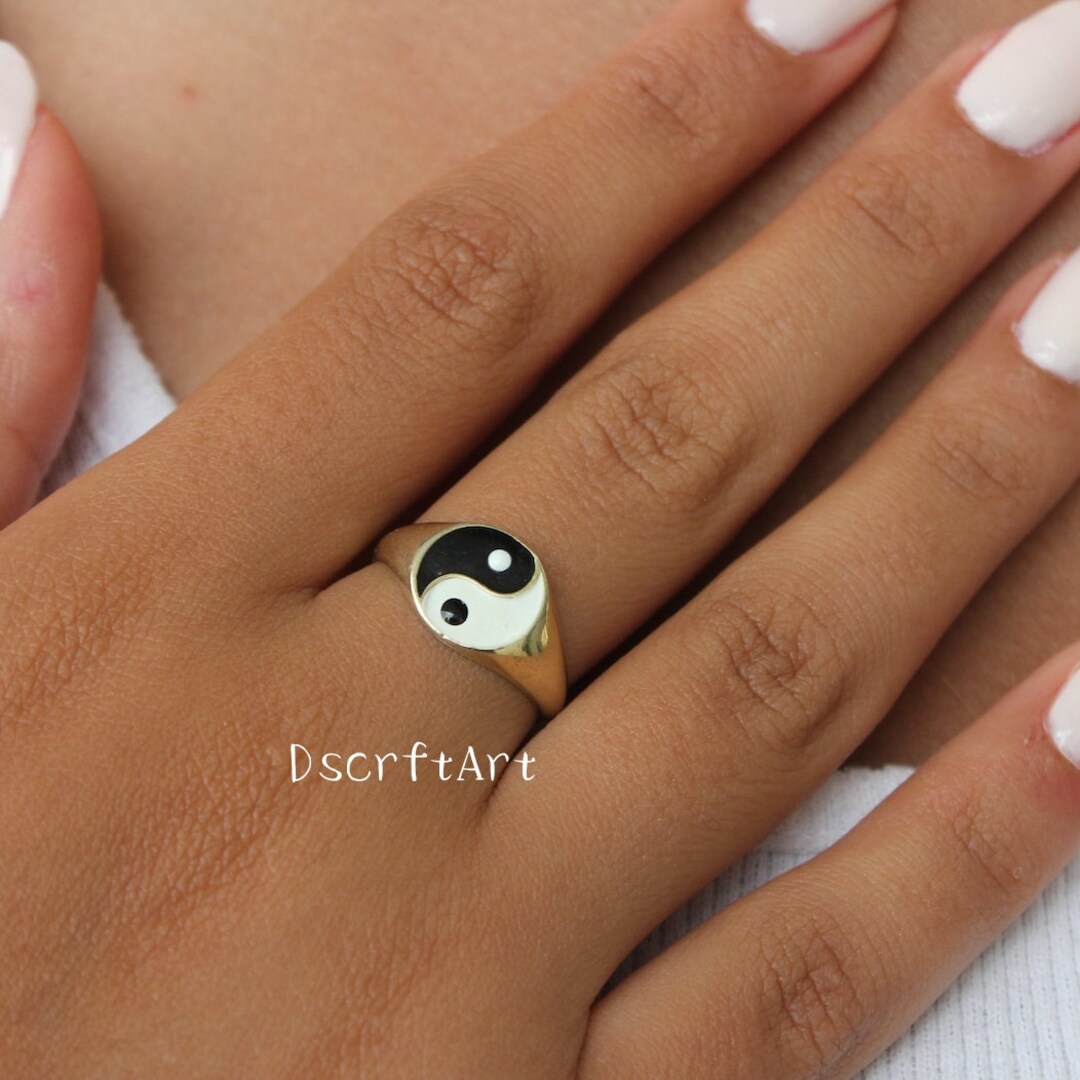 Yin Yang Ring, Sterling Silver Ring, ONYX & Mother of Pearl, Taoist Zen ...