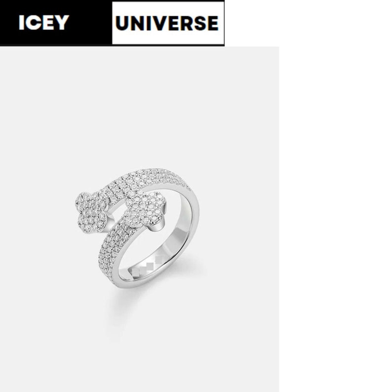 Moissanite Four Leaf Clover Ring Claw Scratch Iced Out Bust Down Ring ...