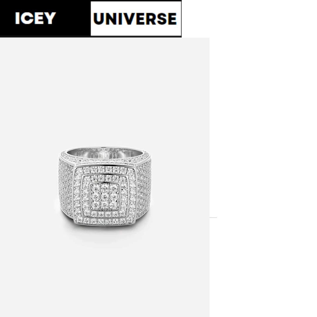 Moissanite Square Progressive Designer Diamond Iced Out Bust Down Ring ...