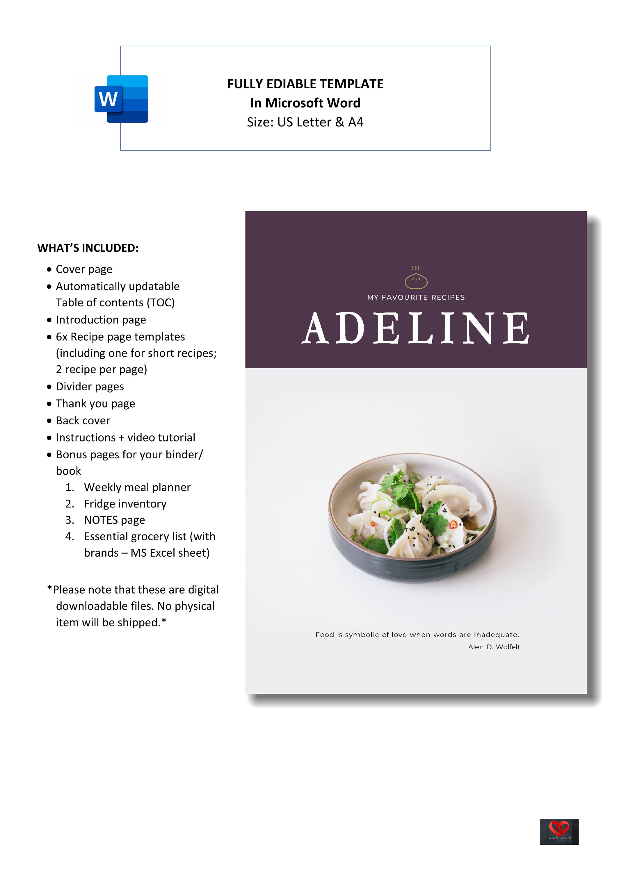 Printable Recipe Book Kit, Editable Recipe Template for Word, Digital ...