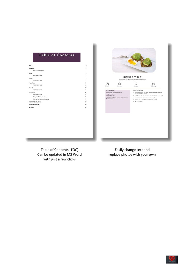 Printable Recipe Book Kit, Editable Recipe Template for Word, Digital ...