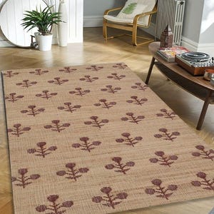 10x14 Jute Rug, Ivory Flower Natural Jute Rug, Wool Hand Woven Premium ...