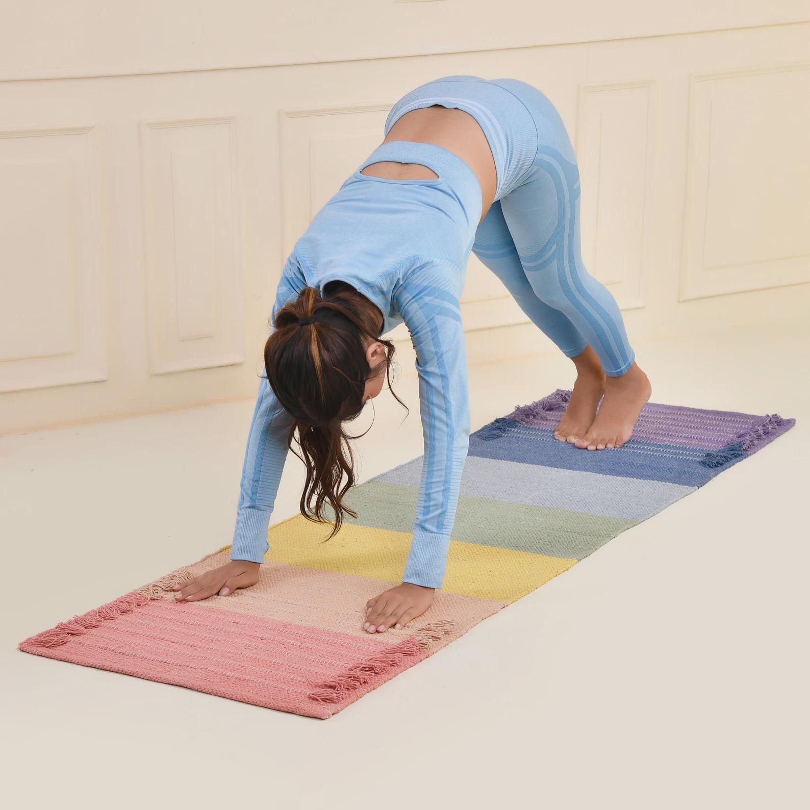 Eco-friendly Cotton Yoga Mat - Non-slip, Lightweight, Washable, 2x6 FT ...