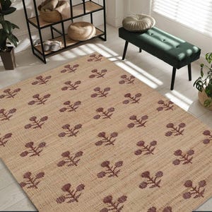10x14 Jute Rug, Ivory Flower Natural Jute Rug, Wool Hand Woven Premium ...