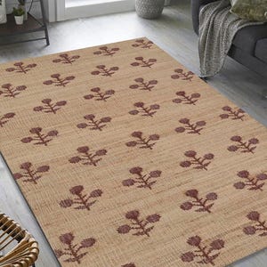 10x14 Jute Rug, Ivory Flower Natural Jute Rug, Wool Hand Woven Premium ...