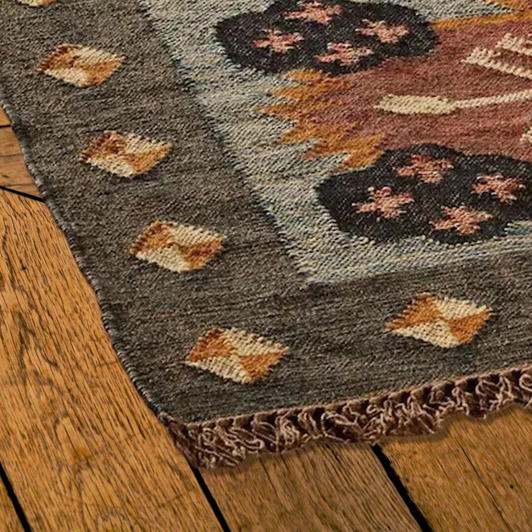 Beige Grey Wool Jute Kilim Rug, Premium Flatweave Handwoven ...