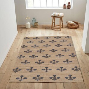 10x14 Jute Rug, Ivory Flower Natural Jute Rug, Wool Hand Woven Premium ...