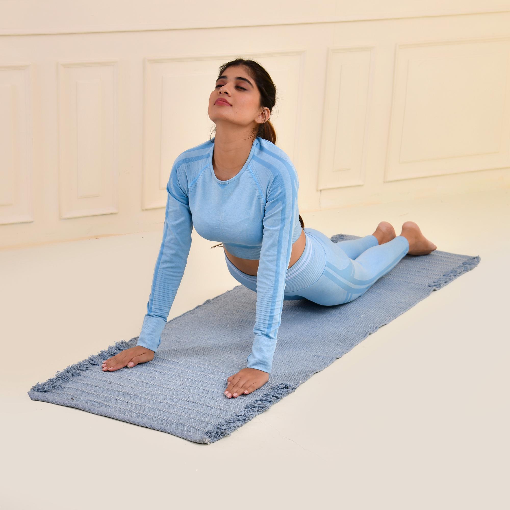 Handwoven Light Blue Yoga Mat, Yoga Rug, Custom Yoga Mat for Fitness ...