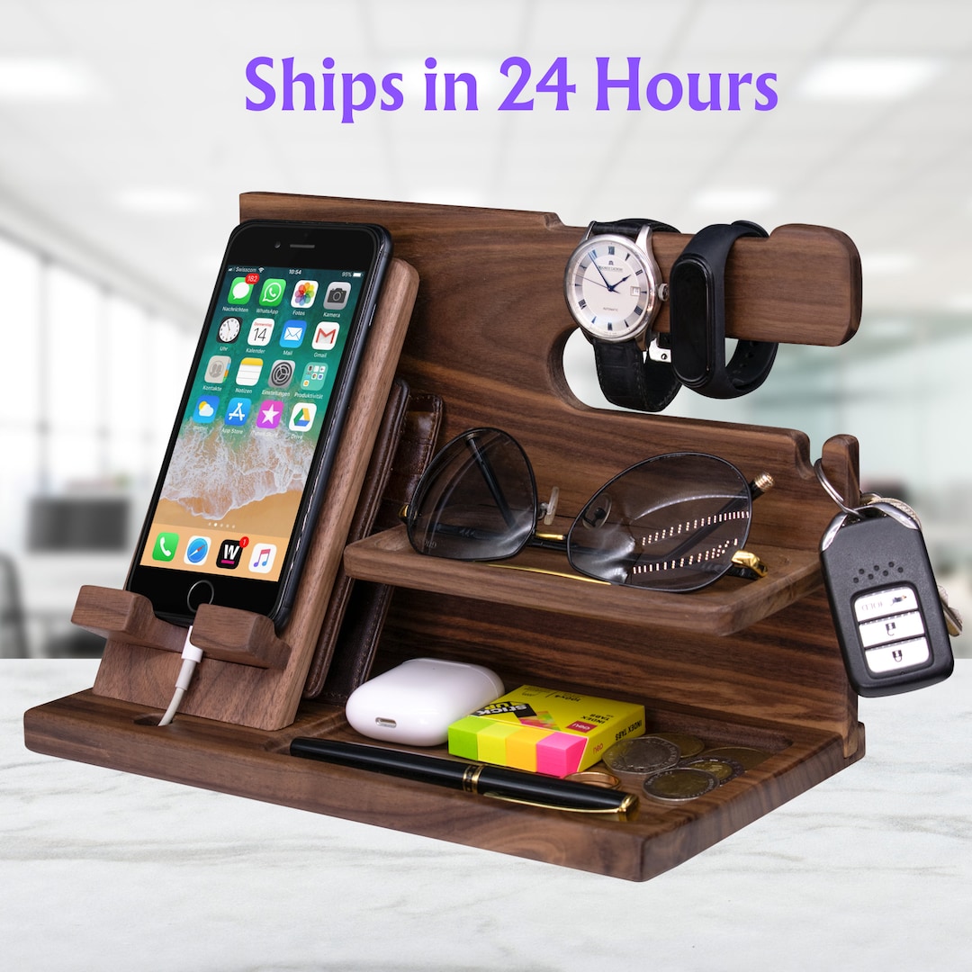 Gift for Men Handmade Docking Station With Key Holder, Wallet Stand and ...