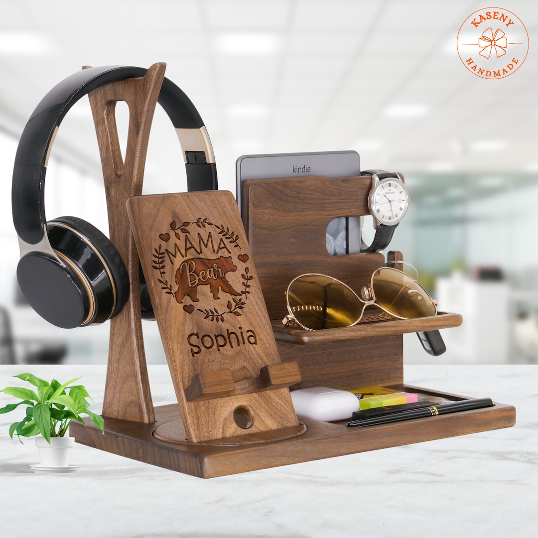 Personalized Wooden Docking Station Organizer for Her,engraved Women ...