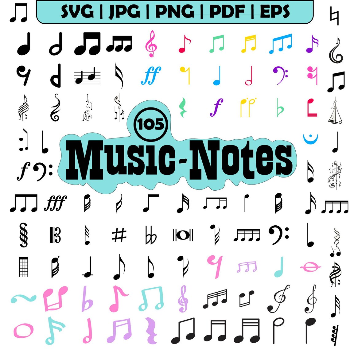 MUSIC NOTES Svg,musical Notes Svg,music Symbols Svg,guitar Note Svg ...