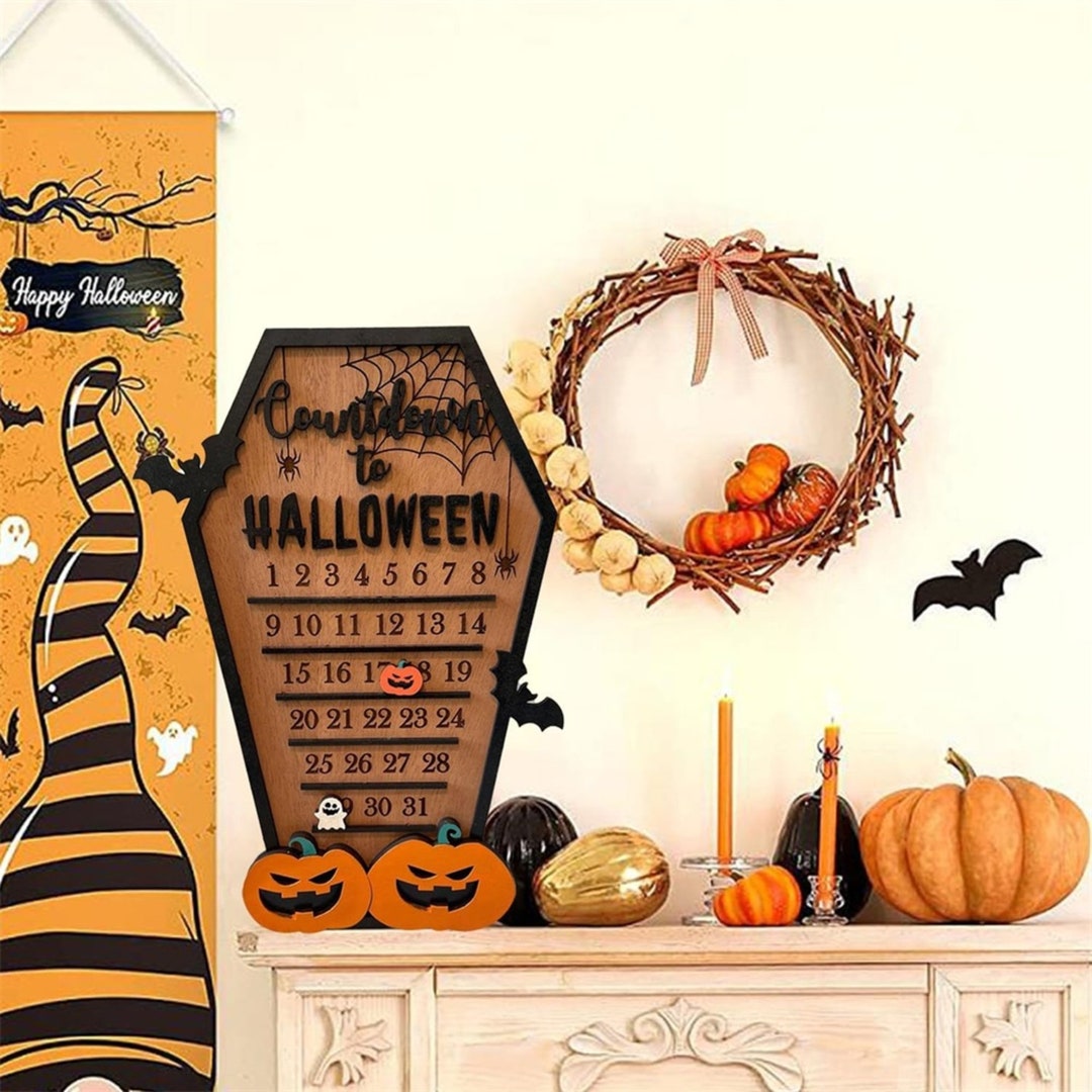Halloween Countdown Calendar, Moveable Ghost Wooden Sign, Gothic ...