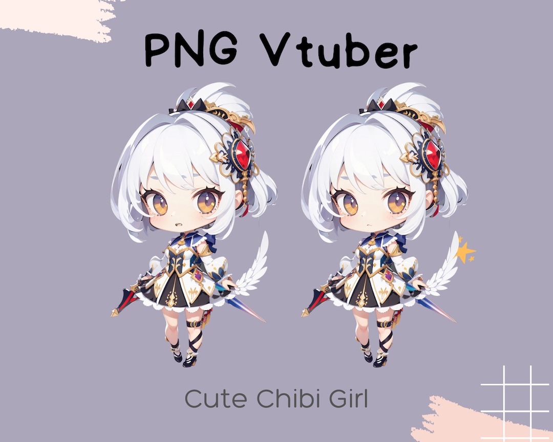 Cute Ready to Use Premade Chibi PNGTUBER Full Body 2 Expressions, Mouth ...