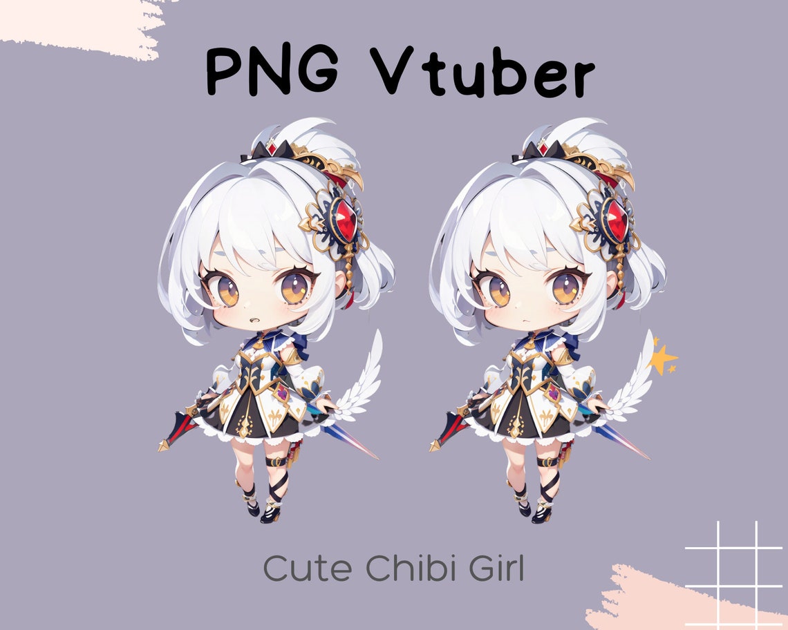 Cute Ready to Use Premade Chibi PNGTUBER Full Body 2 Expressions, Mouth ...