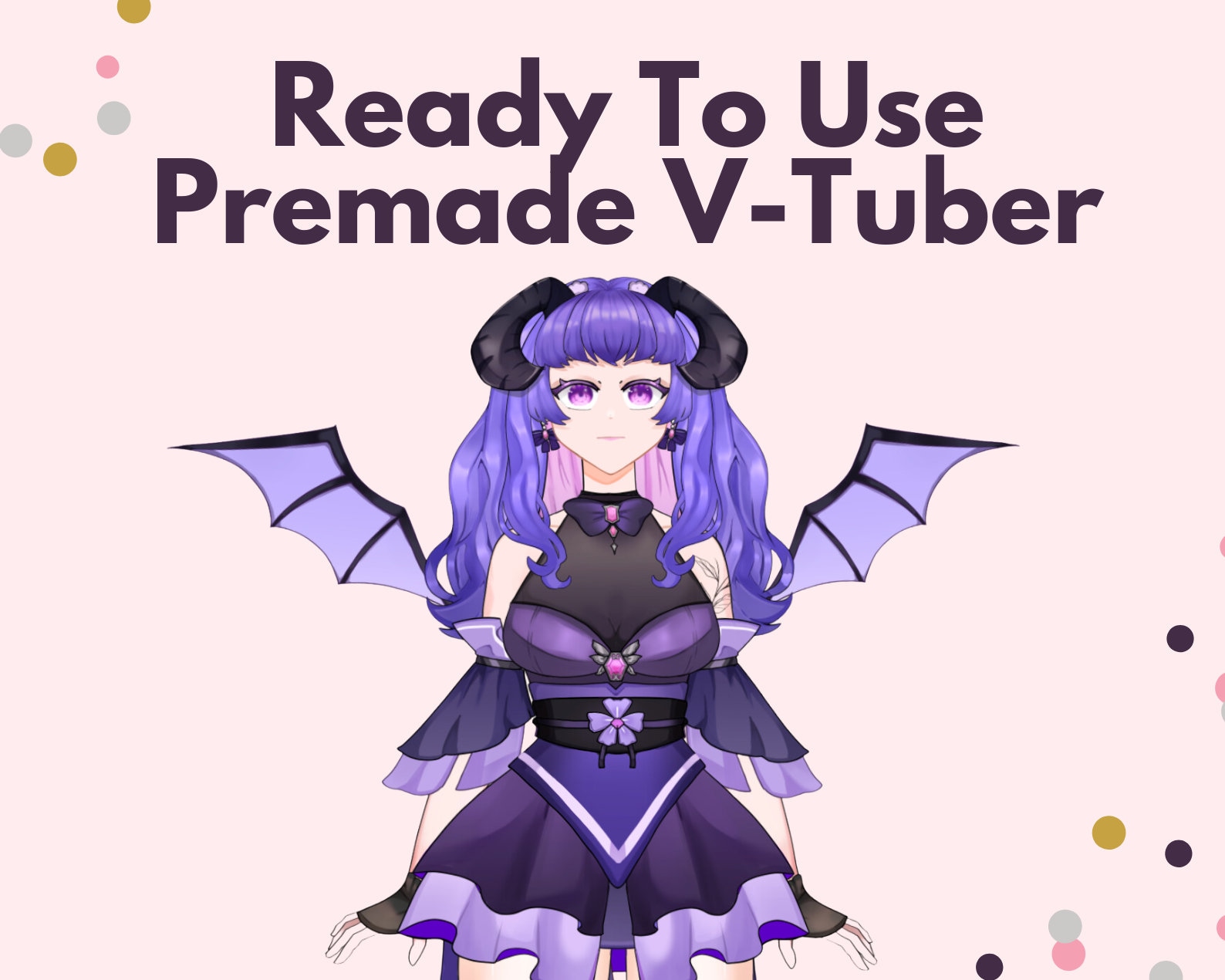 Ready to Use Premade Full Body Vtuber Purple Devil Girl Fully Designed ...
