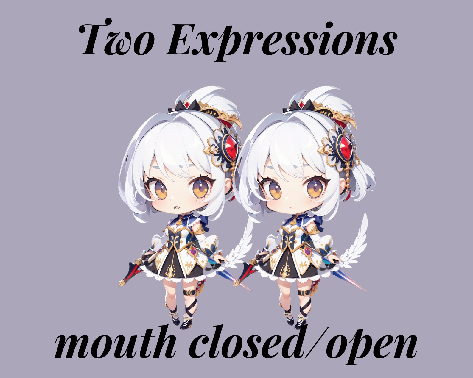 Cute Ready to Use Premade Chibi PNGTUBER Full Body 2 Expressions, Mouth ...