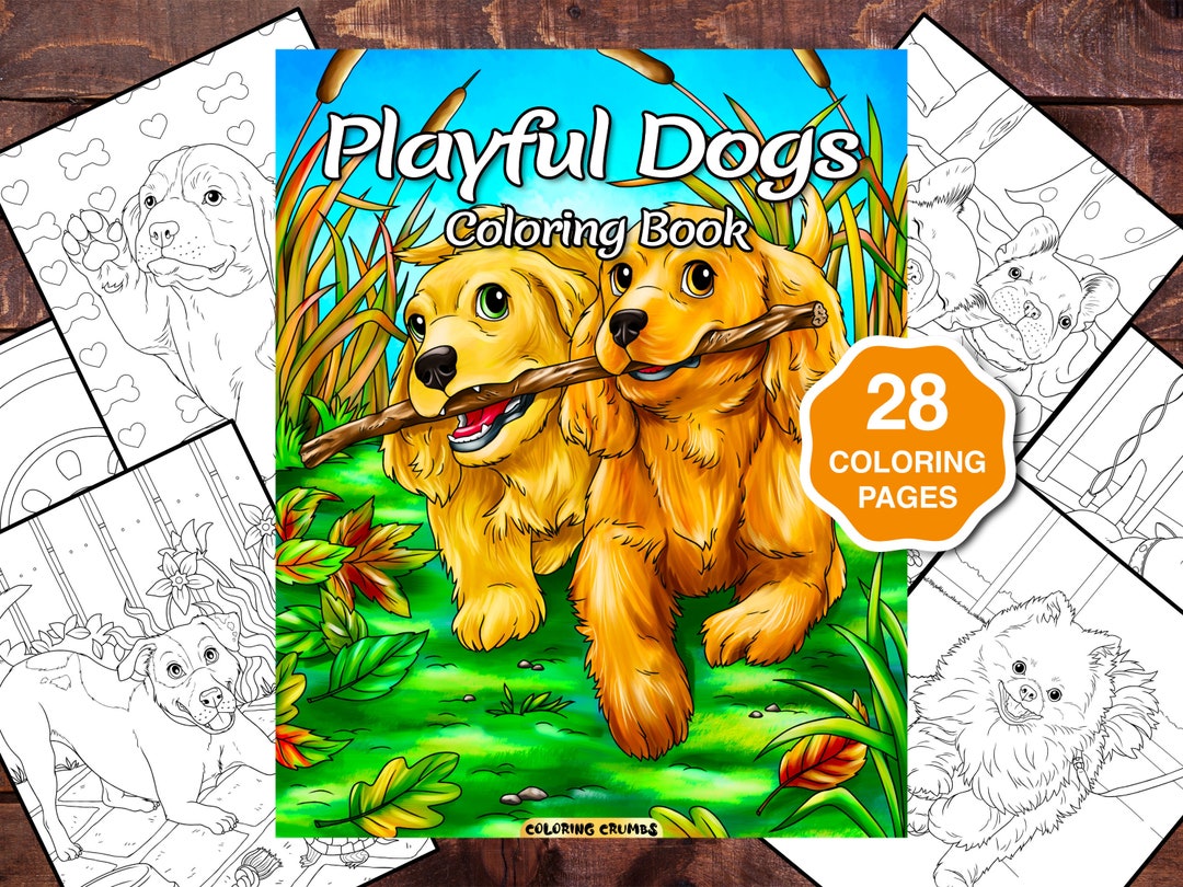 Playful Dogs: Adult Coloring Book, Nature Animals Coloring Pages, Gift ...