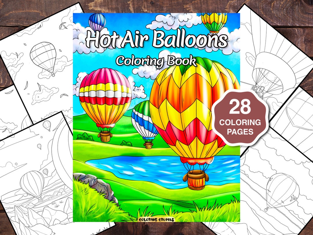 Hot Air Balloons: Adult Coloring Book, Adventure Coloring Pages, Gift ...