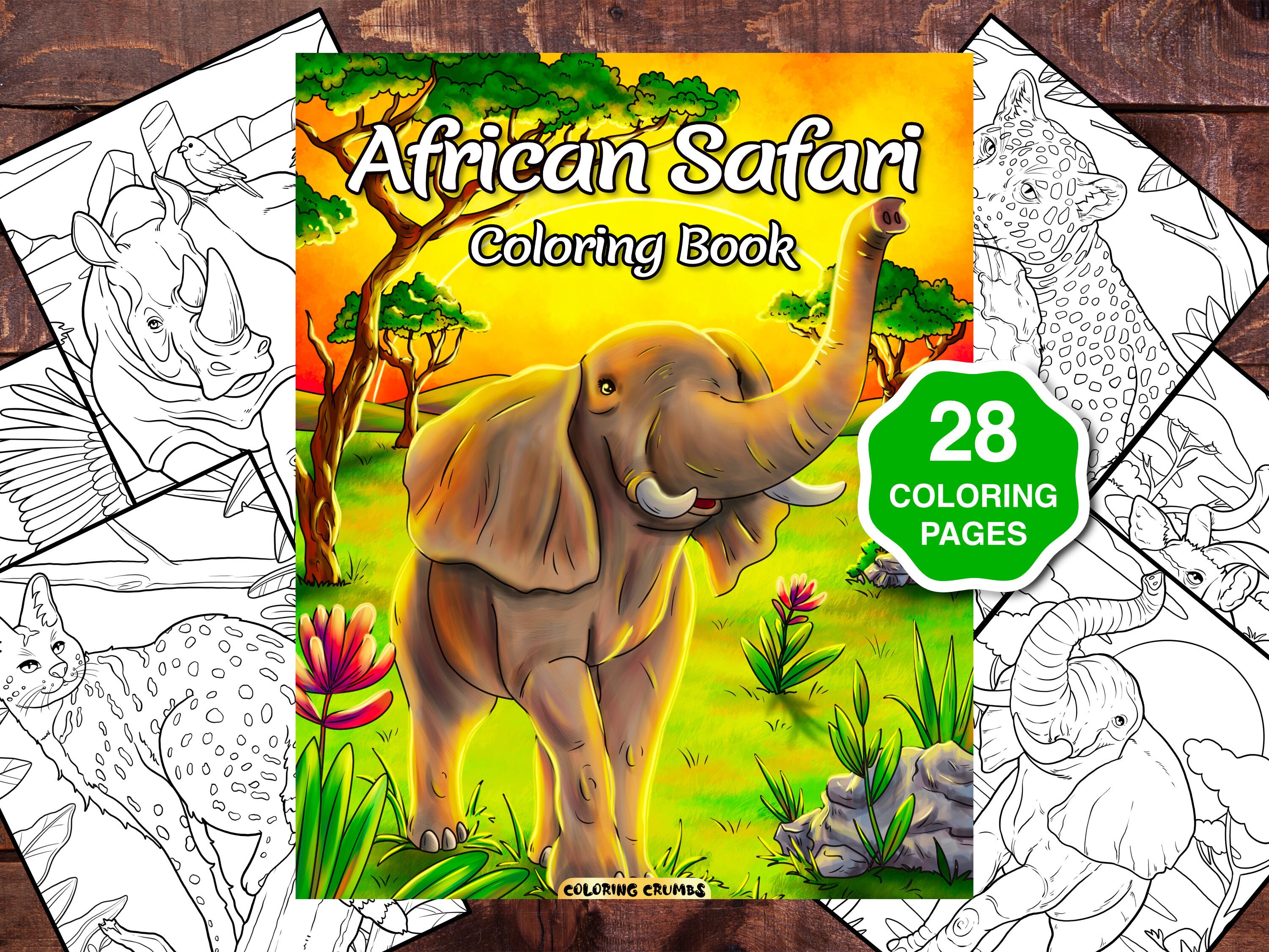 African Safari: Adult Coloring Book, Nature Adventure Animals Coloring ...