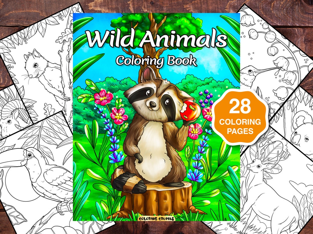 Wild Animals: Adult Coloring Book, Nature Animals Coloring Pages, Gift ...
