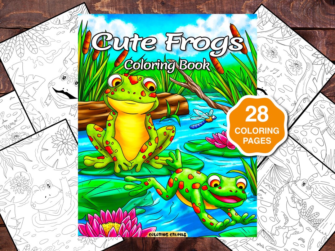 Cute Frogs: Adult Coloring Book, Nature Animals Coloring Pages, Gift ...