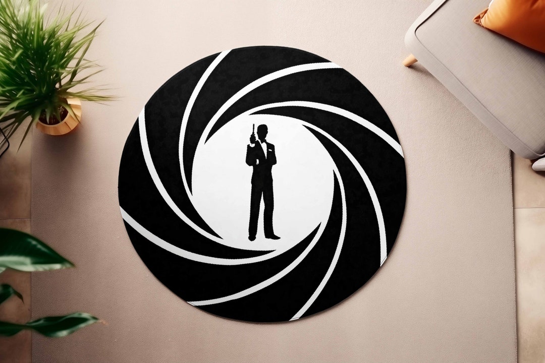 James Bond Themed Rug, 007 Vintage Round Rug, Vintage Round Rug,retro ...