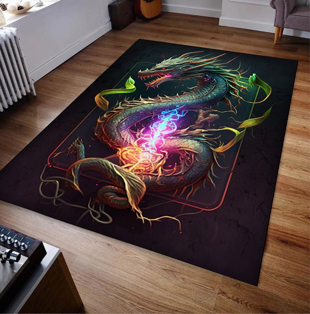 Dragon Rug, Colorfull Rug, Chinese Dragon Rug, Legendary Rug, Area Rug ...