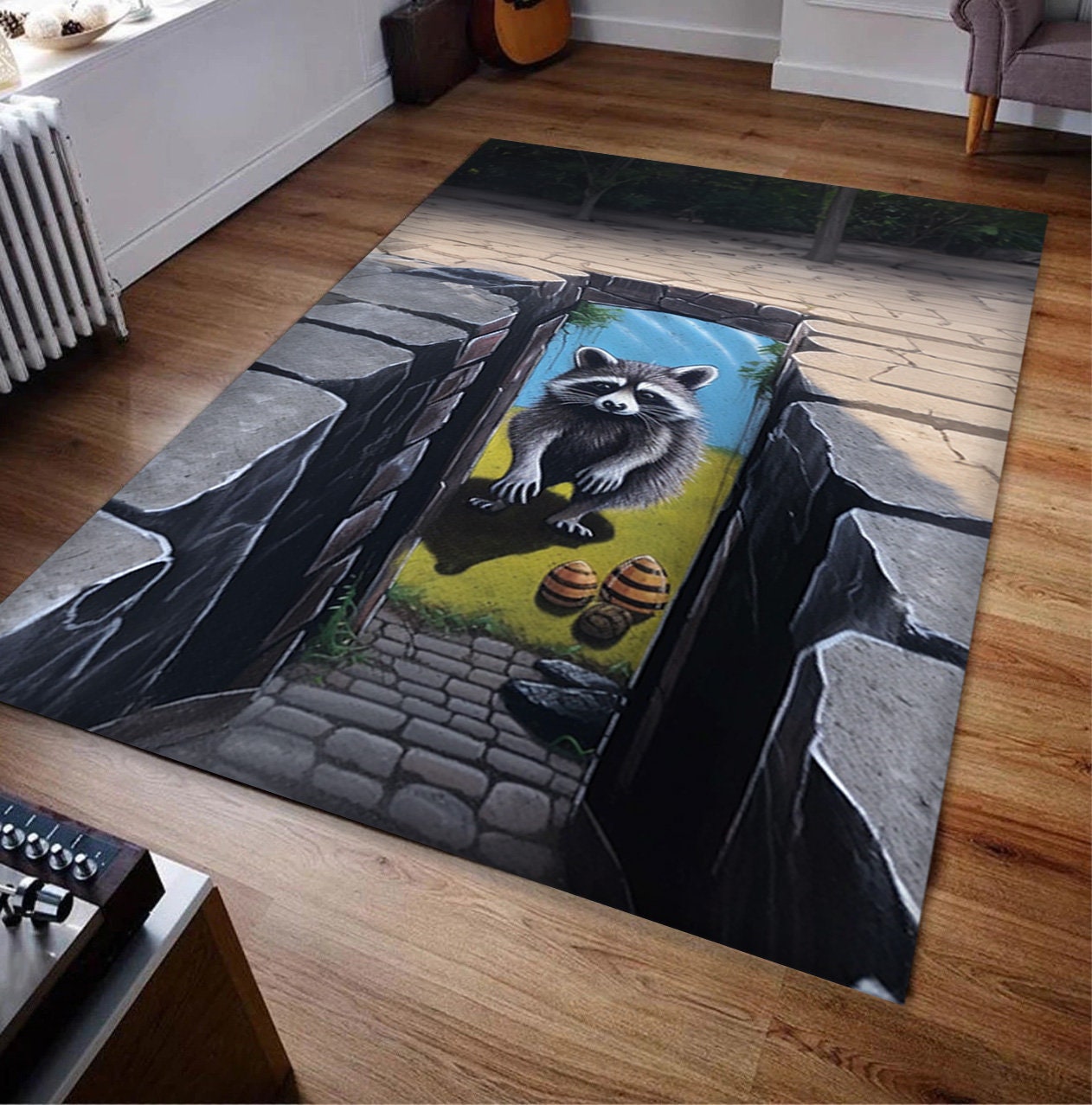 3D Rug, 3D Raccoon Design, Deep Rug, 3D Huge Crack, Illusion Rug ...