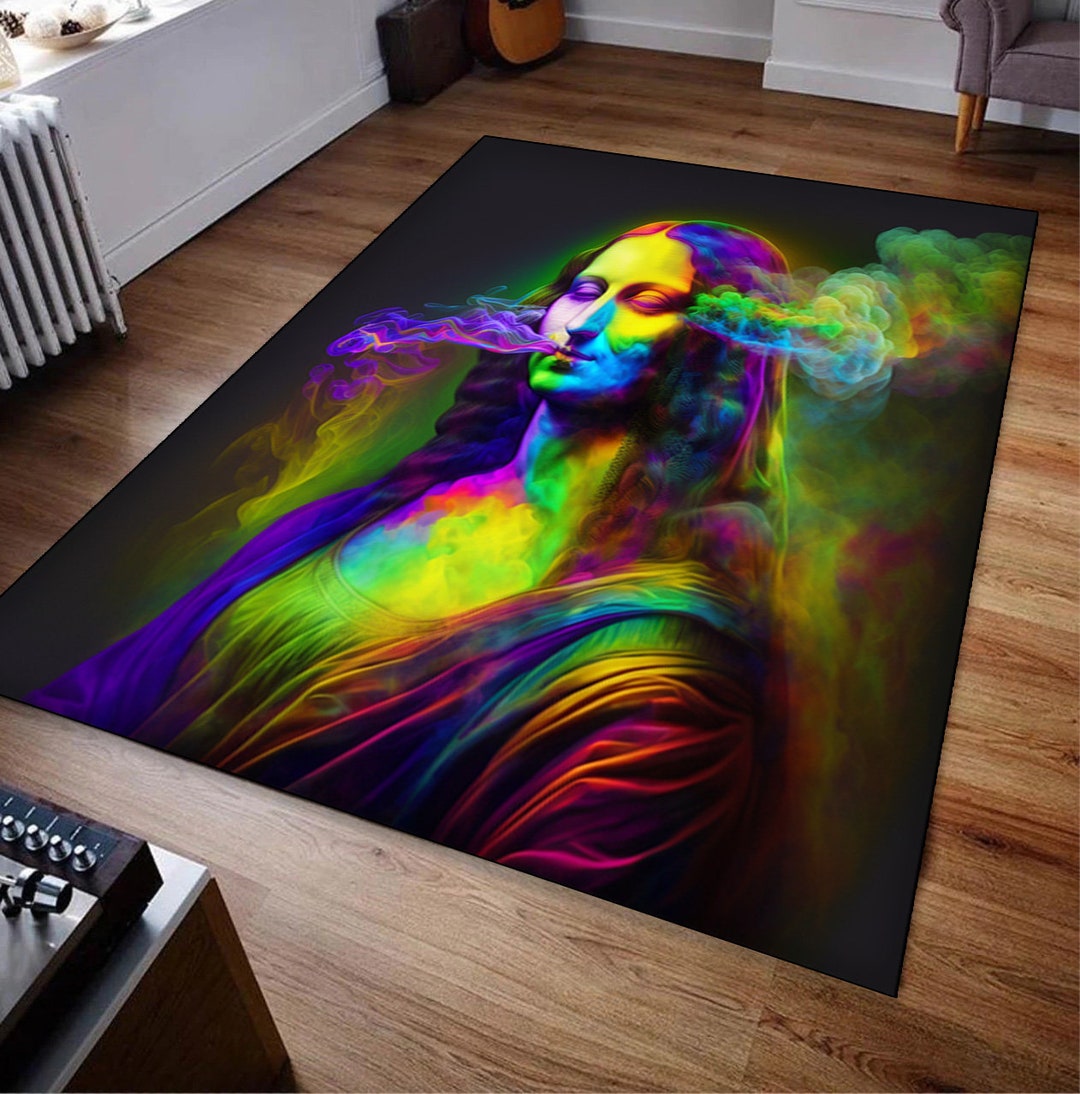 Mona Lisa Weed Smoking Design Rug, Green Rug, Flowers Rug, Gift for ...