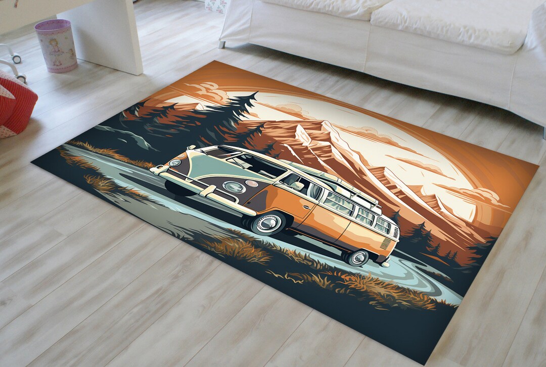 Retro Bus Rug, Bus Rug,colorfull Rug, Gift for Boys Girls, Cool Rug ...