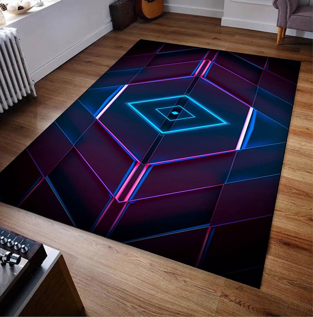Neon Rug, Neon Glow Rug, Purple and Blue Rug, Modern Rug, Gift for Boys ...