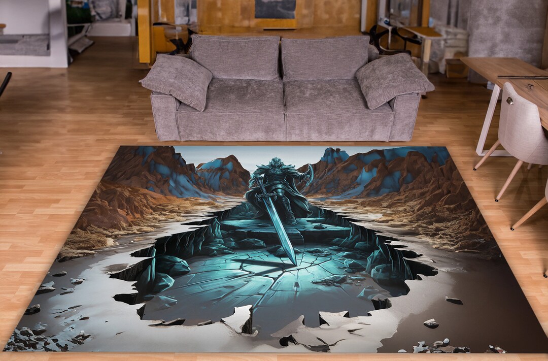 3D Excalibur Sword Rug, 3D Sword Design, Knight and Sword, Deep Hole ...