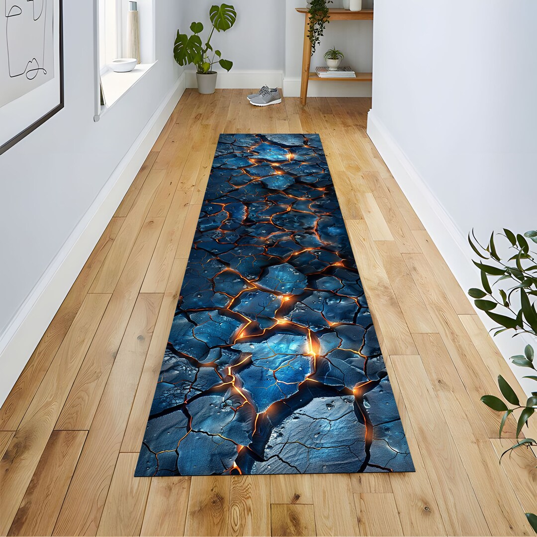Neon Runner Rug,3d Blue Neon Rug ,3D Crack Runner, E-spor Rug,neon Look ...