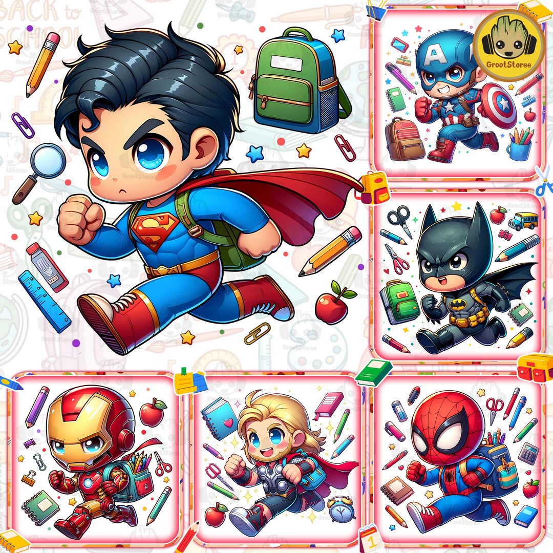 Superhero Back to School Png Bundle, School Boys Png, Preppy Back to ...