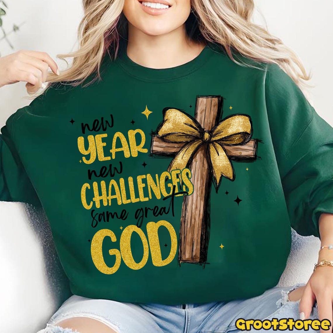 Christian 2026 New Year PNG, Same Great God Png, Coquette Bow Cross ...