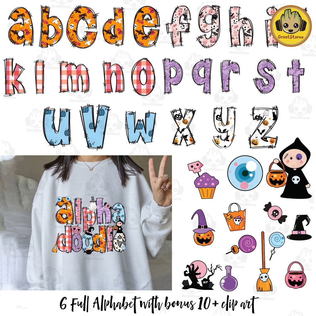 Halloween Alphabet Doodle Set Png, Halloween Doodle Letters With Clip ...